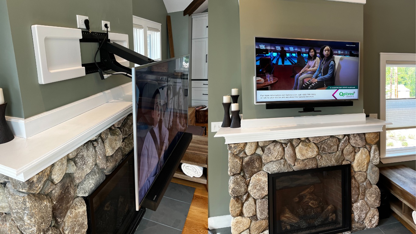 Installed Residential mantle mount, tv & soundbar in Dover NH